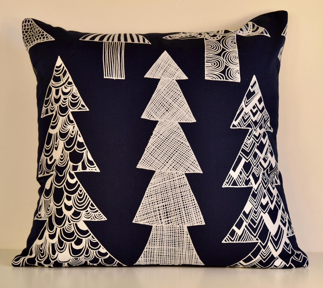 Marimekko Kuusikkosa Pattern | Navy Blue & White Trees | Finnish Design ...