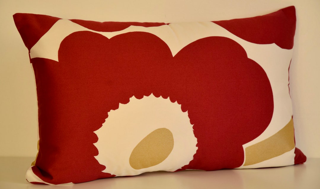 12"x20" Marimekko Unikko Red & Gold Poppy Pattern | Handmade Floral ...