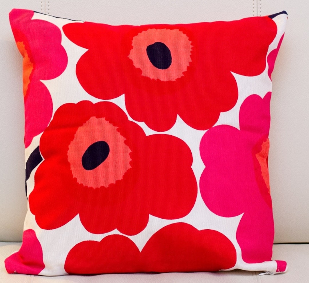 18 X 18 Marimekko Unikko Red and Pink Poppy Pillow - Etsy