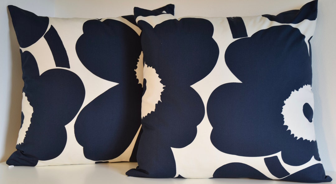 Marimekko Pattern Navy Blue Unikko Finish Design Poppy Pillow Floral ...