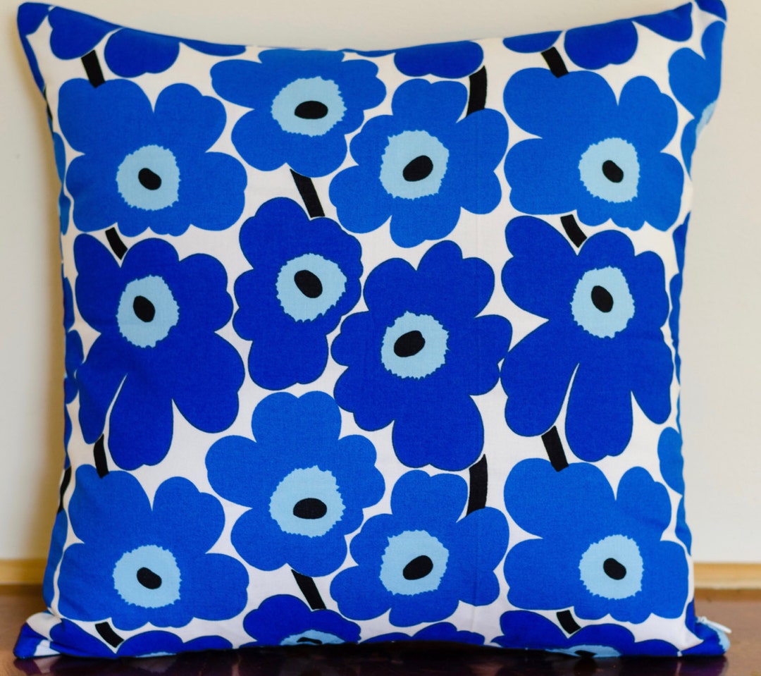 Marimekko Blue Mini Unikko Pattern |poppy Pillow | Floral Pillow ...