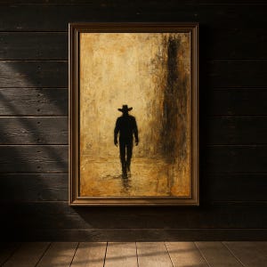 Lone Cowboy in Shadows Print - Contemporary Abstract Western Wall Art ...