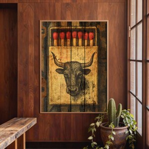 Longhorn Matchbox Print | Vintage Western Wall Art | Rustic Ranch ...