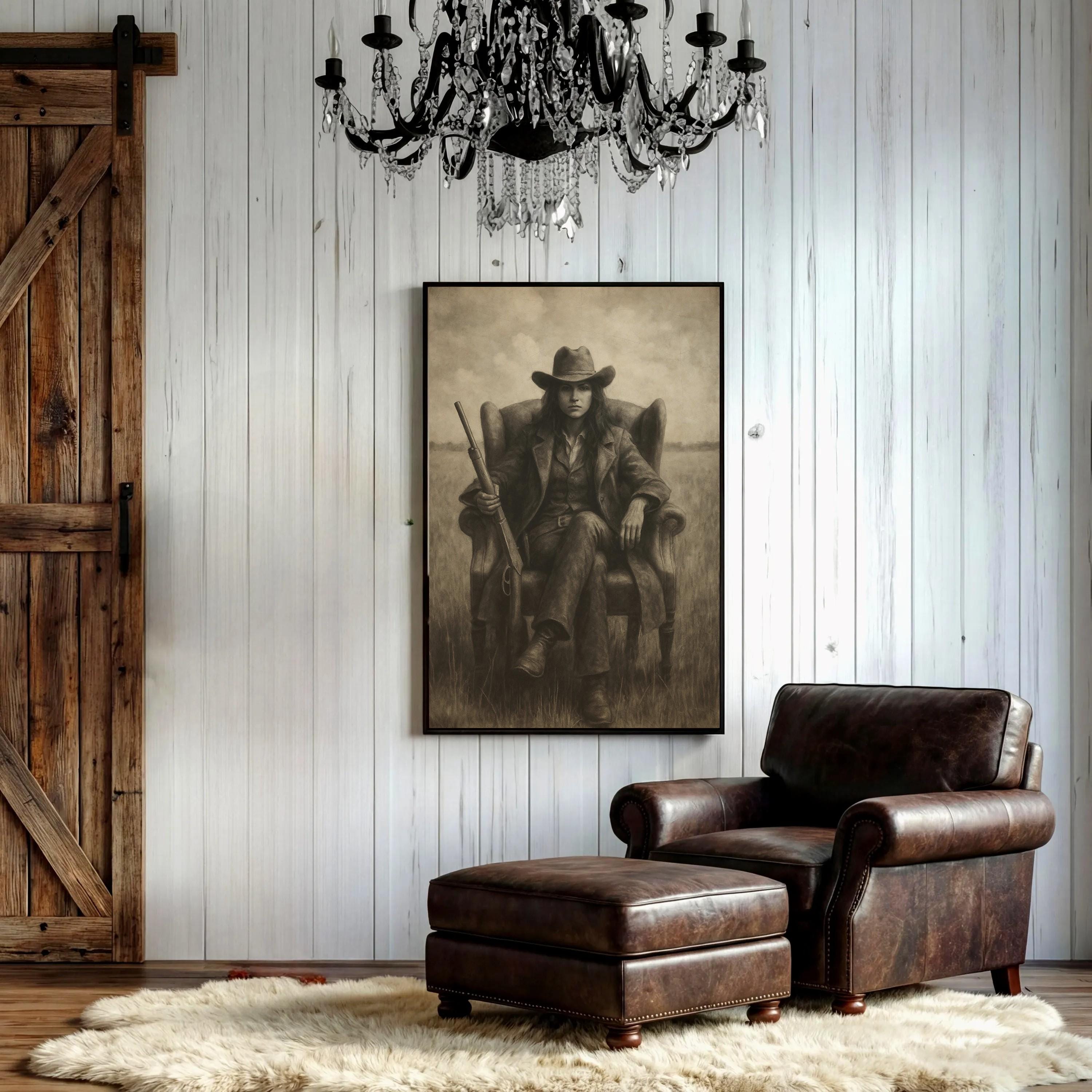 Western Outlaw Cowgirl Portrait Print, Vintage Wild West Sepia Poster ...