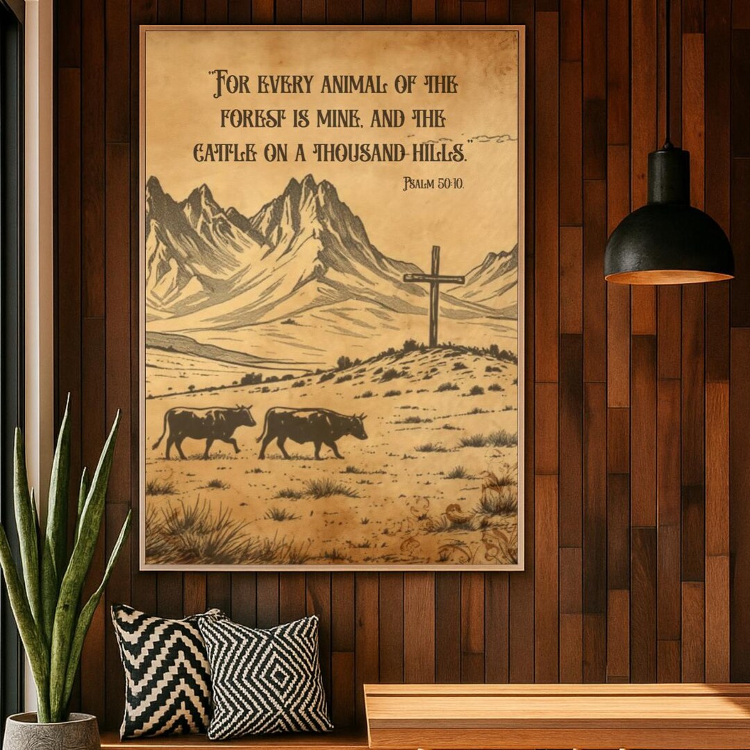 Psalm 50:10 Christian Wall Art, Cattle Thousand Hills Scripture Quote ...