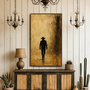 Lone Cowboy in Shadows Print - Contemporary Abstract Western Wall Art ...