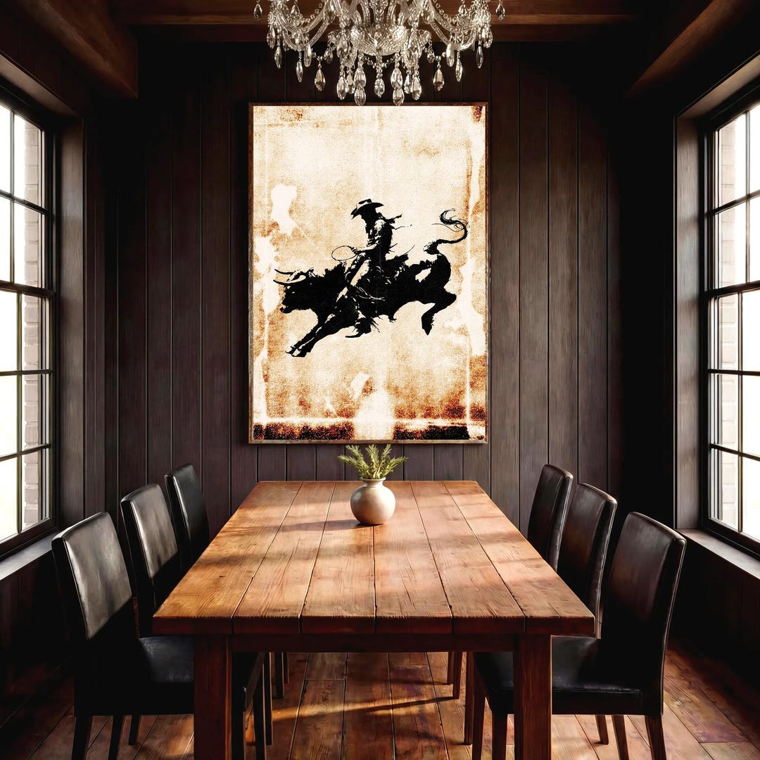 Bull Rider Wall Art, Vintage Western Rodeo Poster, Bold Cowboy Art ...