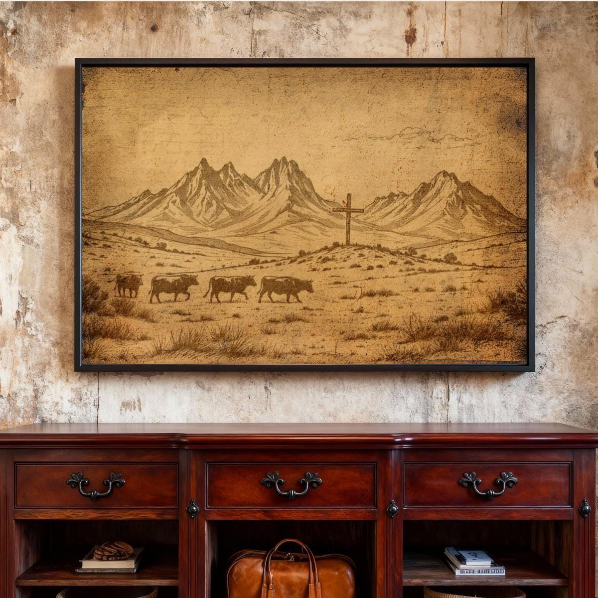 Vintage Christian Art, Rustic Cross Wall Art, Herd Cow Poster ...