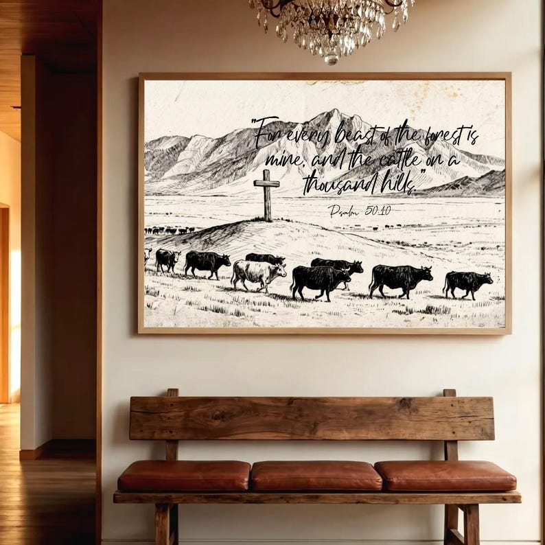 Psalm 50:10 Cattle Print | Thousand Hills Bible Verse Wall Art ...