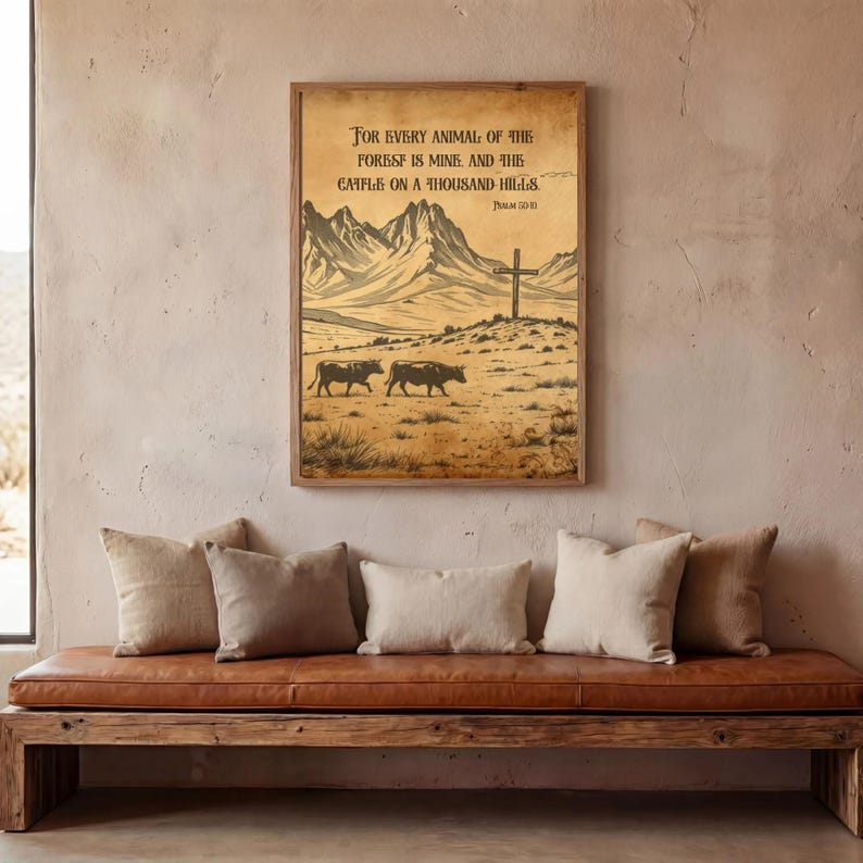 Psalm 50:10 Christian Wall Art, Cattle Thousand Hills Scripture Quote ...