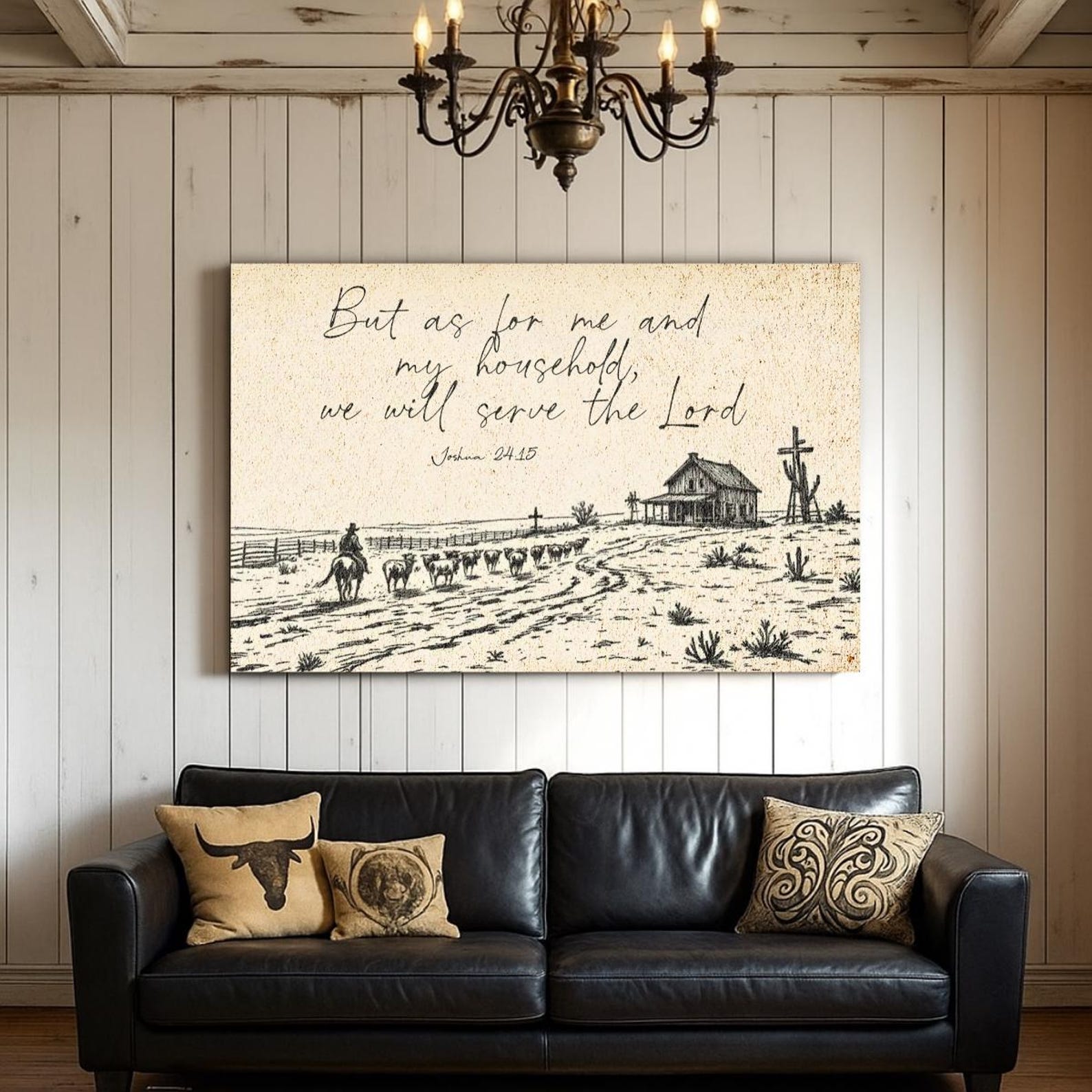 Joshua 24 Christian Rustic Modern Art, Scripture Western Illustration ...