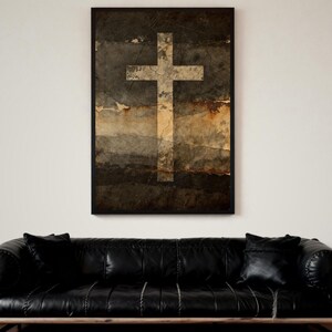 Rustic Cross Wall Art, Religious Abstract Print, Vintage Faith Poster ...