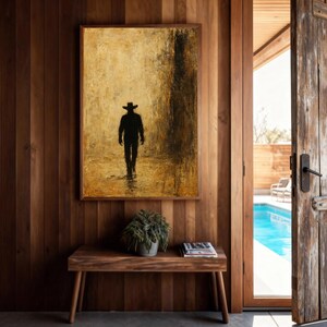 Lone Cowboy in Shadows Print - Contemporary Abstract Western Wall Art ...