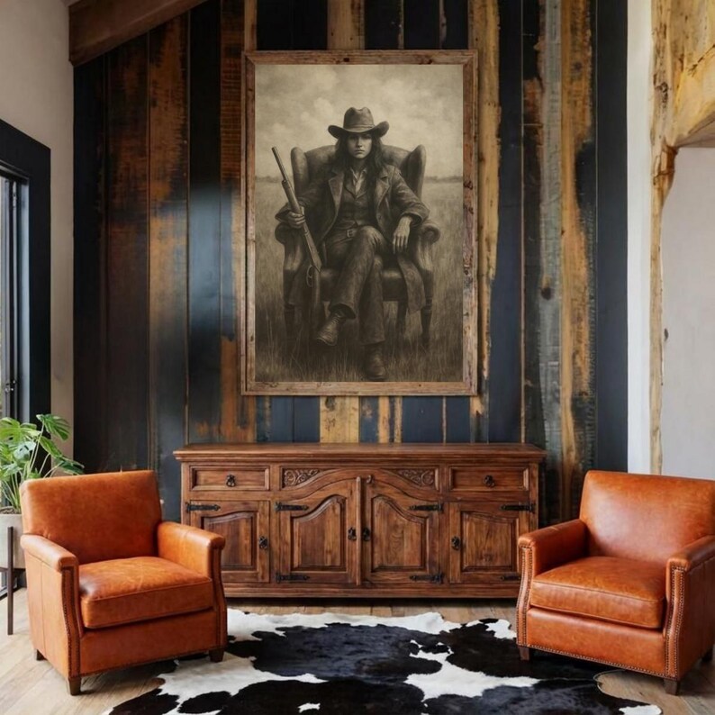 Western Outlaw Cowgirl Wall Art Large Print, Vintage Wild West Sepia ...