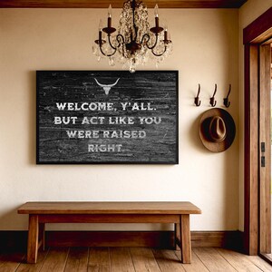 Welcome Yall Funny Print, Western Southern Greeting Wall Art, Black and ...