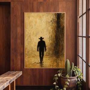 Lone Cowboy in Shadows Print - Contemporary Abstract Western Wall Art ...