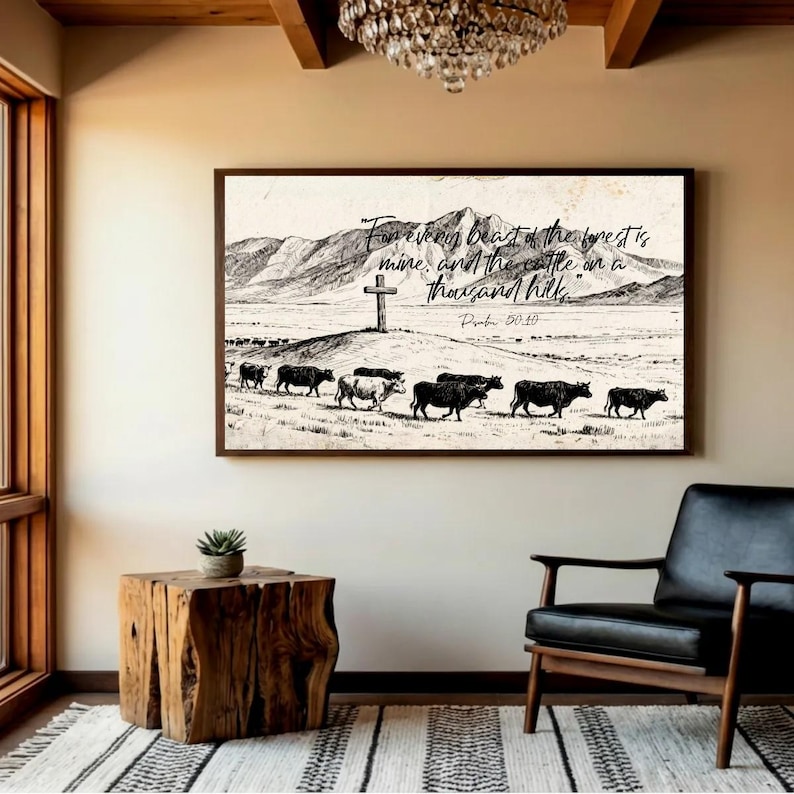 Psalm 50:10 Cattle Print | Thousand Hills Bible Verse Wall Art ...