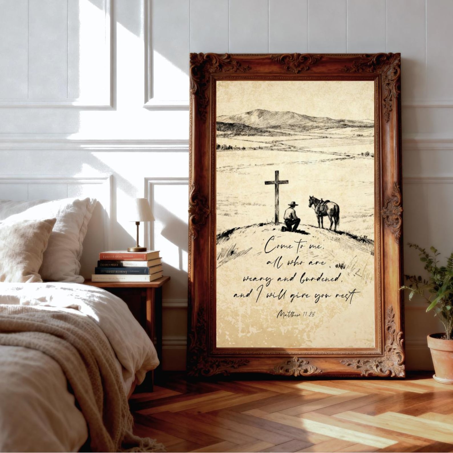 Matthew 11:28 Cowboy Cross Wall Art - Come to Me All Who Are Weary ...