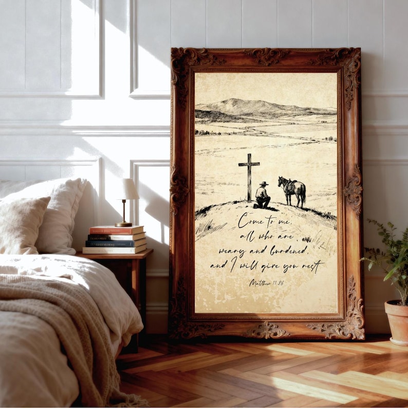Matthew 11:28 Cowboy Cross Wall Art - Come to Me All Who Are Weary ...