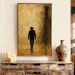 Lone Cowboy in Shadows Print - Contemporary Abstract Western Wall Art ...