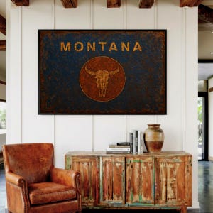 Montana Flag Print, Vintage USA State Wall Art, Rustic Montana State ...