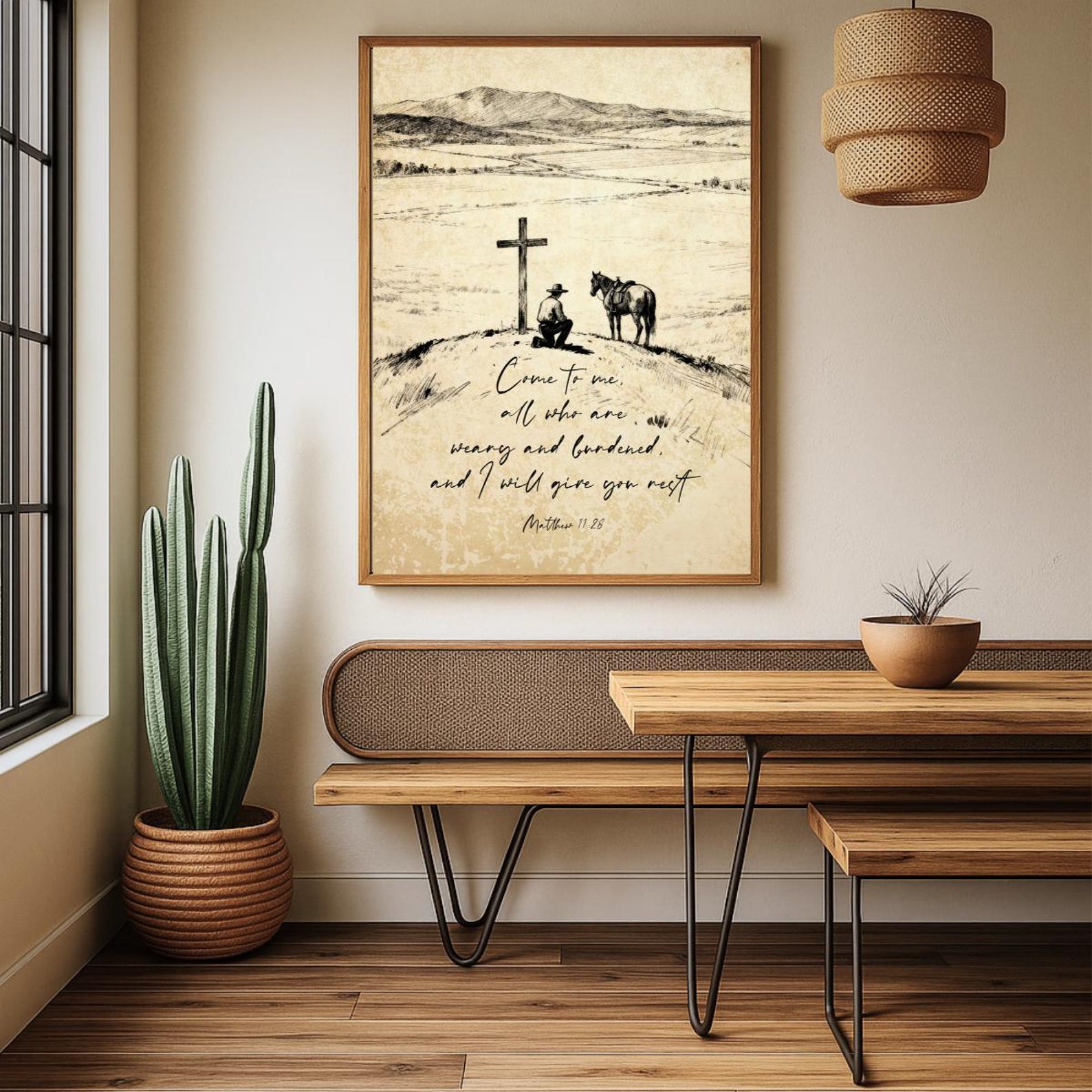 Matthew 11:28 Cowboy Cross Wall Art - Come to Me All Who Are Weary ...