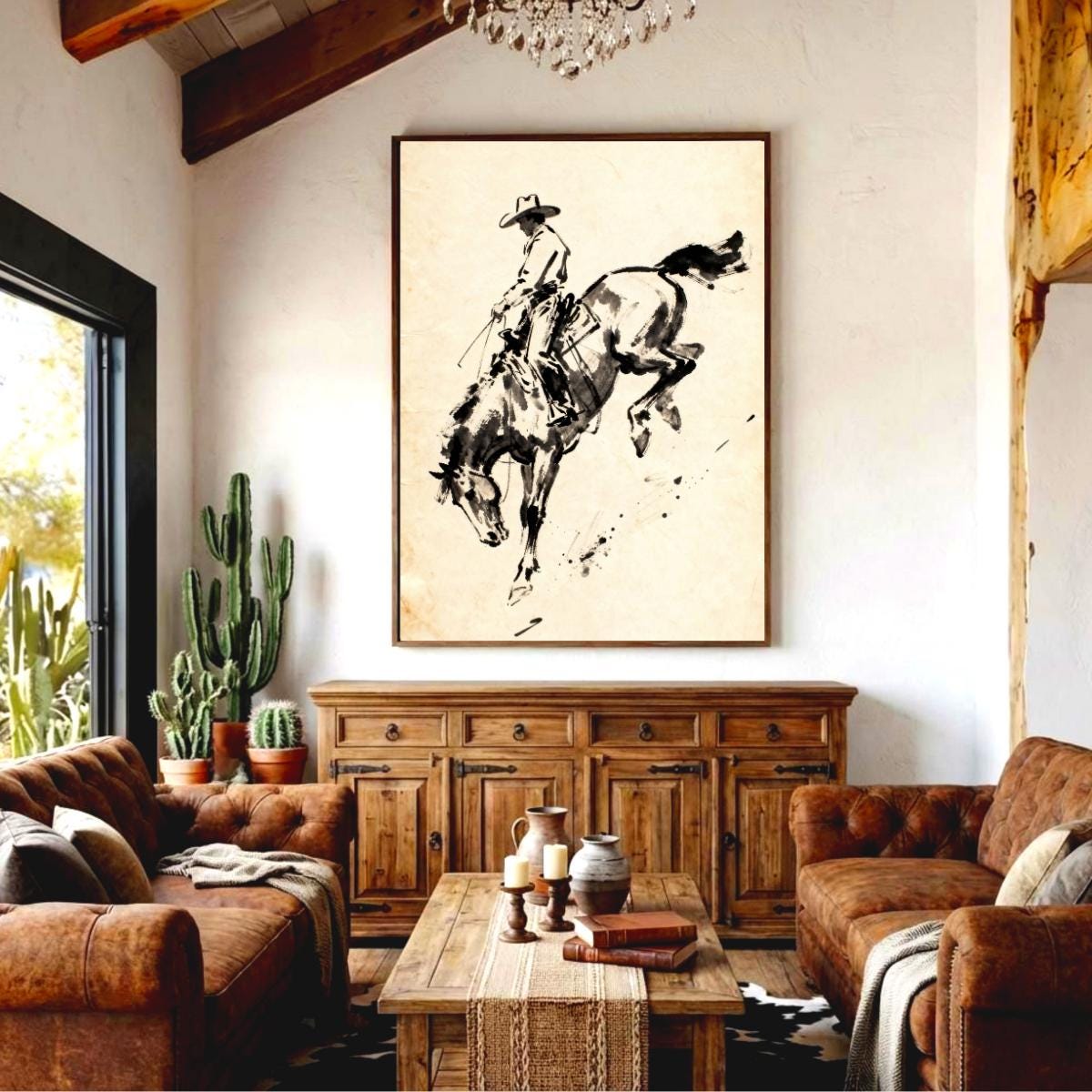Vintage Cowboy Rodeo Print, 1800 Western Ink Drawing Wall Art, Bucking ...