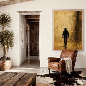 Lone Cowboy in Shadows Print - Contemporary Abstract Western Wall Art ...