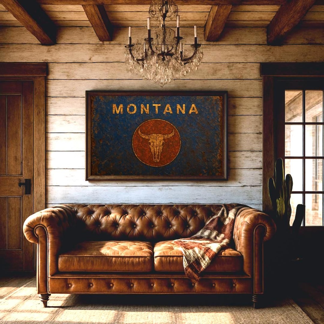 Montana Flag Print, Vintage USA State Wall Art, Rustic Montana State ...