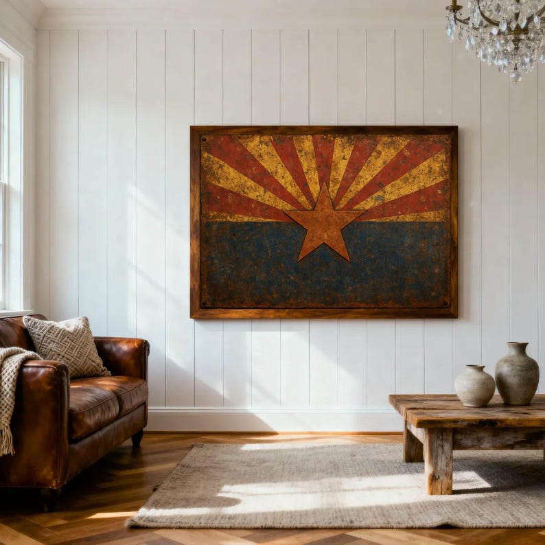 Arizona State Flag Wall Art - Vintage Country Patriotic Print - Rustic ...