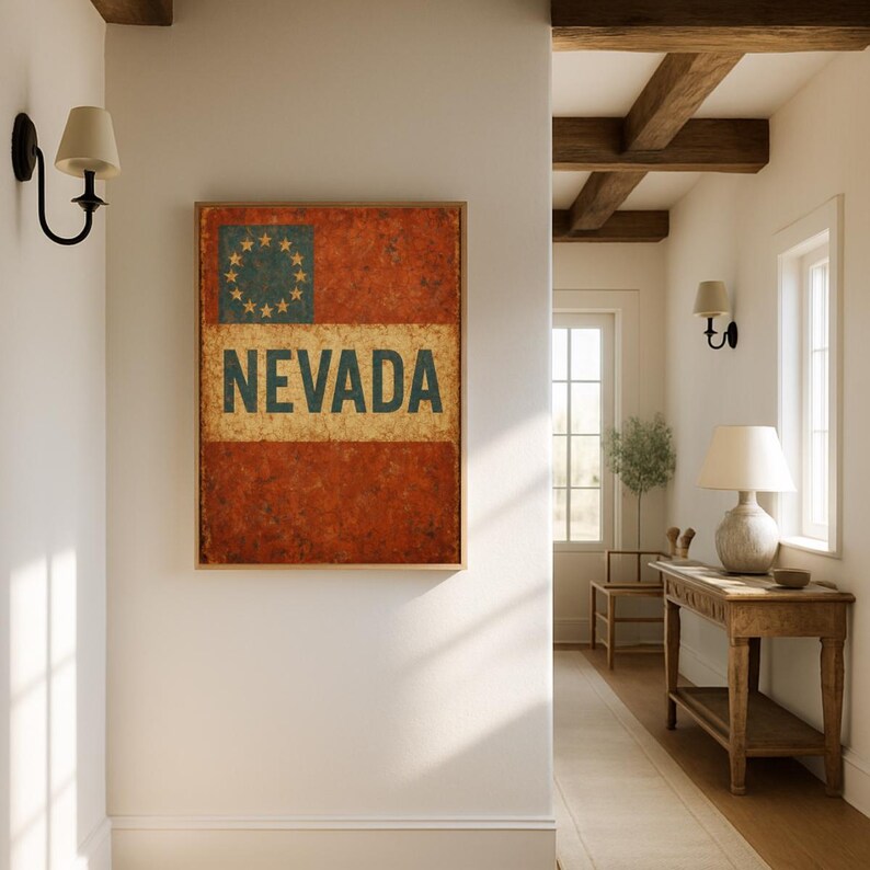 Nevada Flag Print Vintage, Rustic Western Wall Art, Patriotic Decor ...