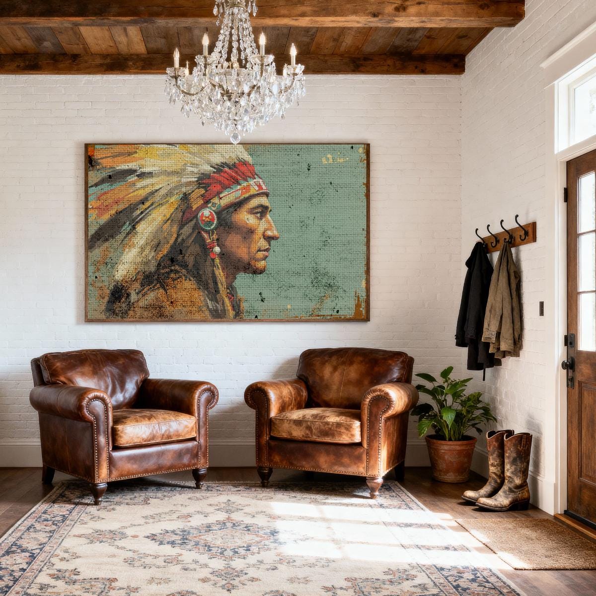 Rustic Style Mid Century Art, Antique Cowboy Farmhouse Gift Native ...