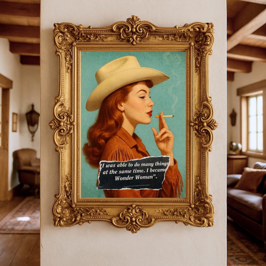 1950s Cowgirl Pin up Print, Vintage Woman Power Poster, Retro Female ...