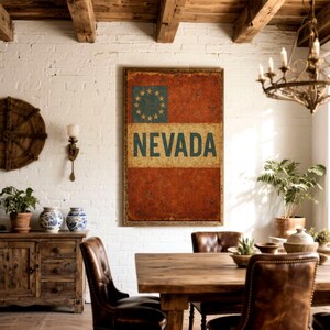 Nevada Flag Print Vintage, Rustic Western Wall Art, Patriotic Decor ...