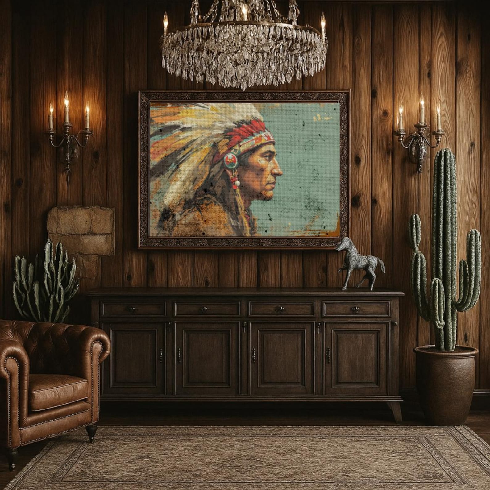 Rustic Style Mid Century Art, Antique Cowboy Farmhouse Gift Native ...