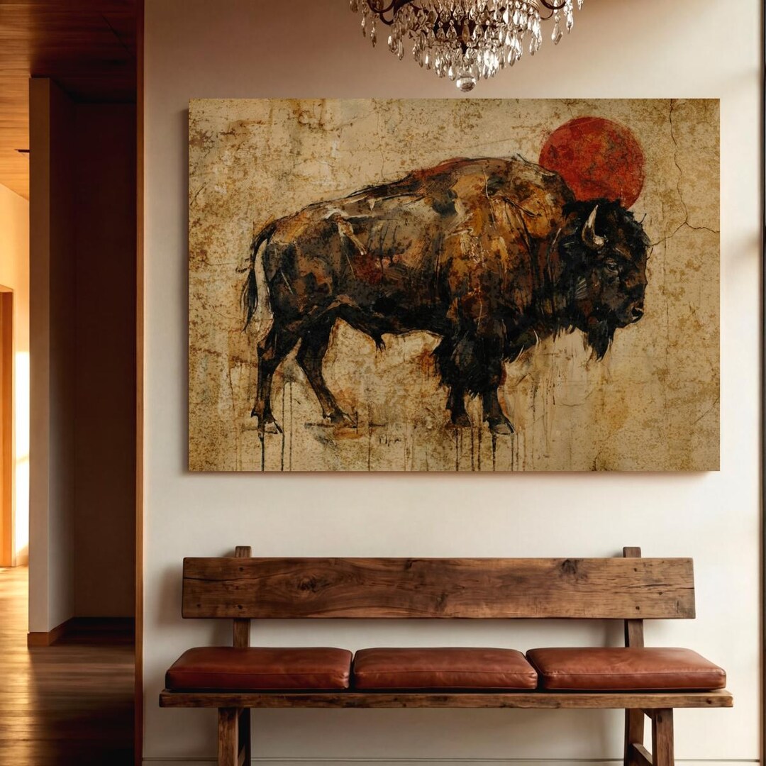 Rustic Buffalo Canvas Wall Art, Buffalo Art, Southwestern Decor, Animal ...