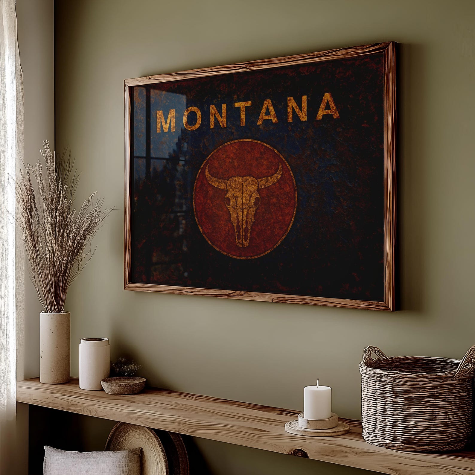 Montana Flag Print, Vintage USA State Wall Art, Rustic Montana State ...