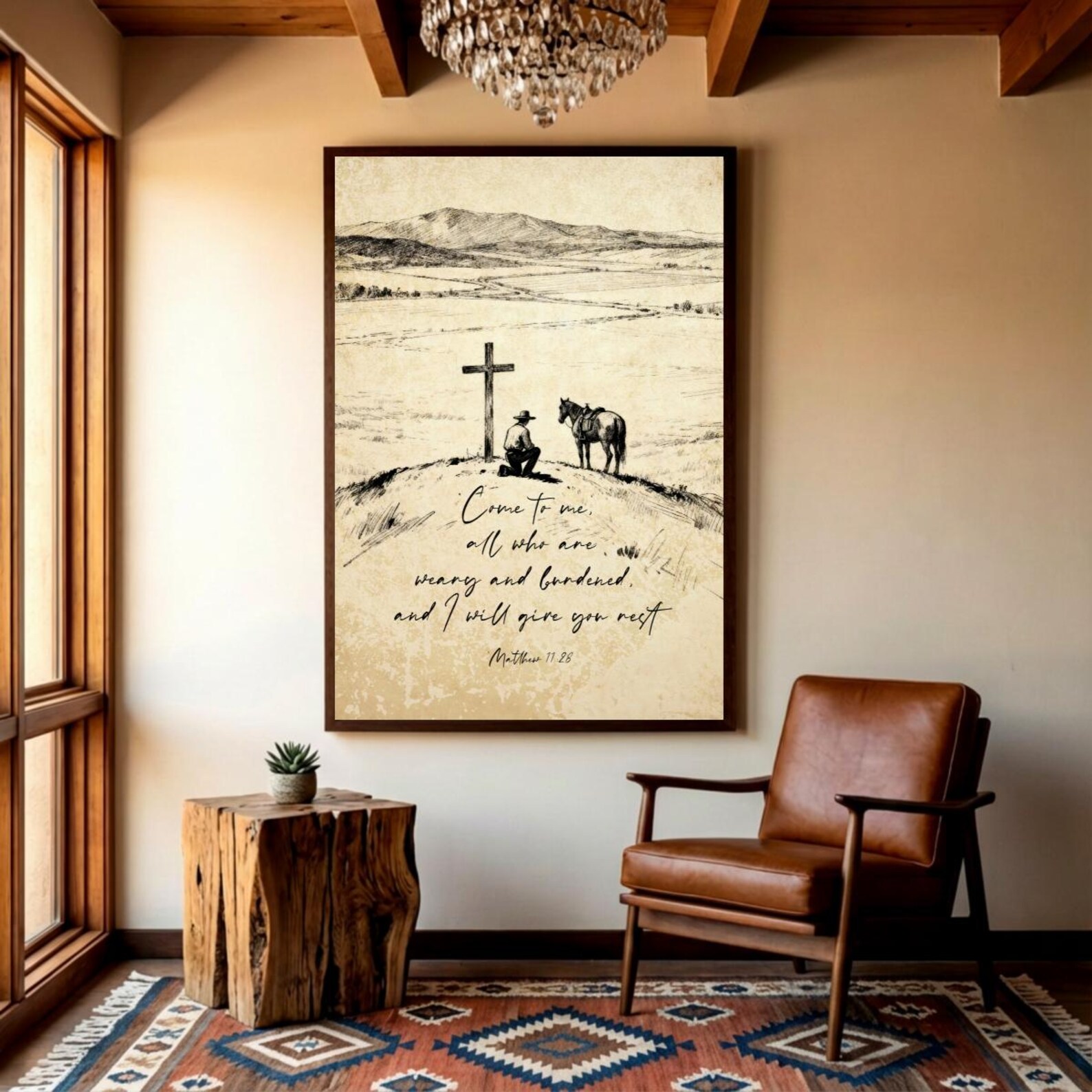 Matthew 11:28 Cowboy Cross Wall Art - Come to Me All Who Are Weary ...