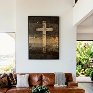Rustic Cross Wall Art, Religious Abstract Print, Vintage Faith Poster ...