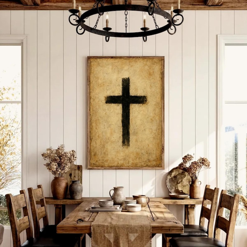 Rustic Cross Wall Art Print, Farmhouse Religious Decor, Vintage Faith ...