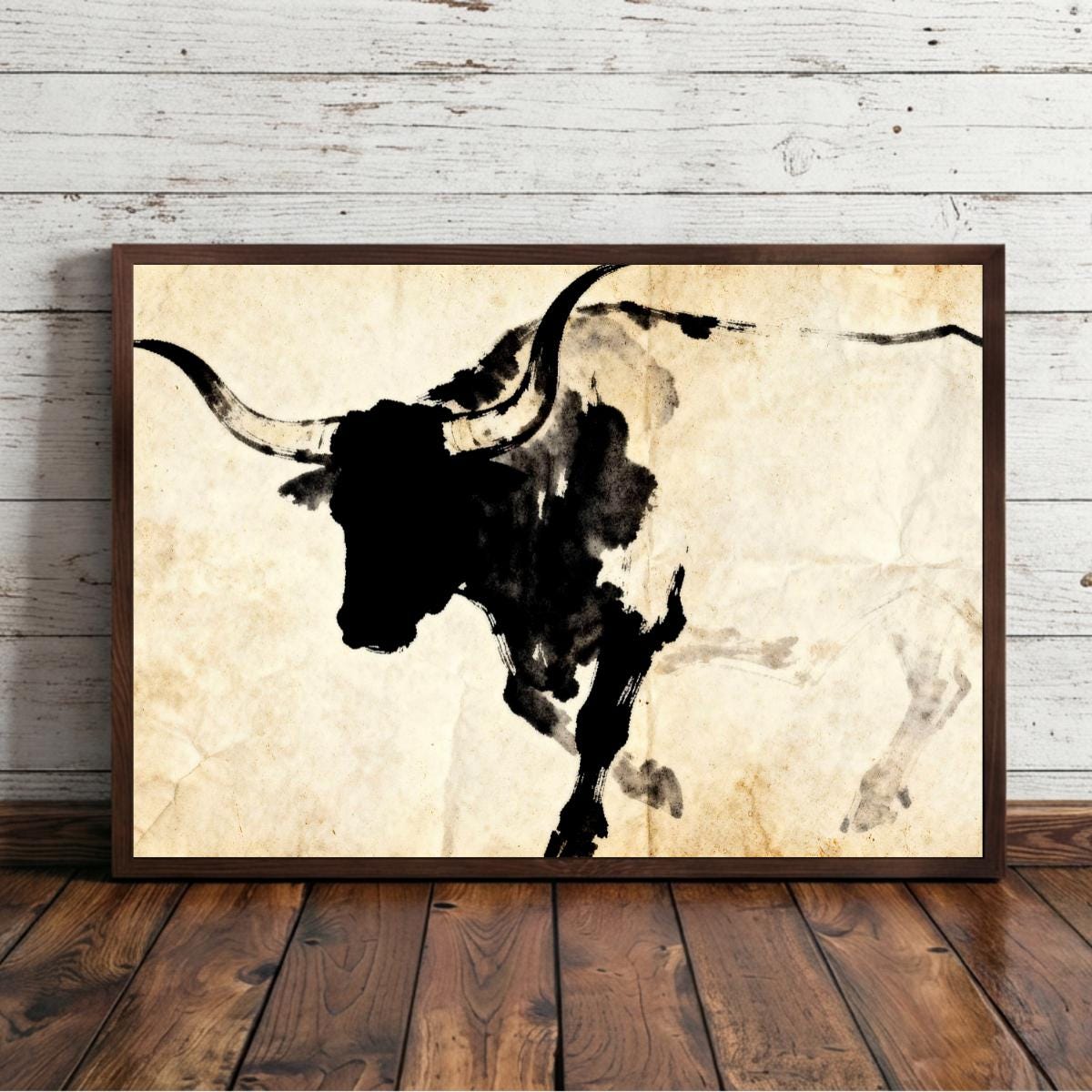 Longhorn Print | Vintage Western Wall Art | Minimalist Cow Ink Drawing ...
