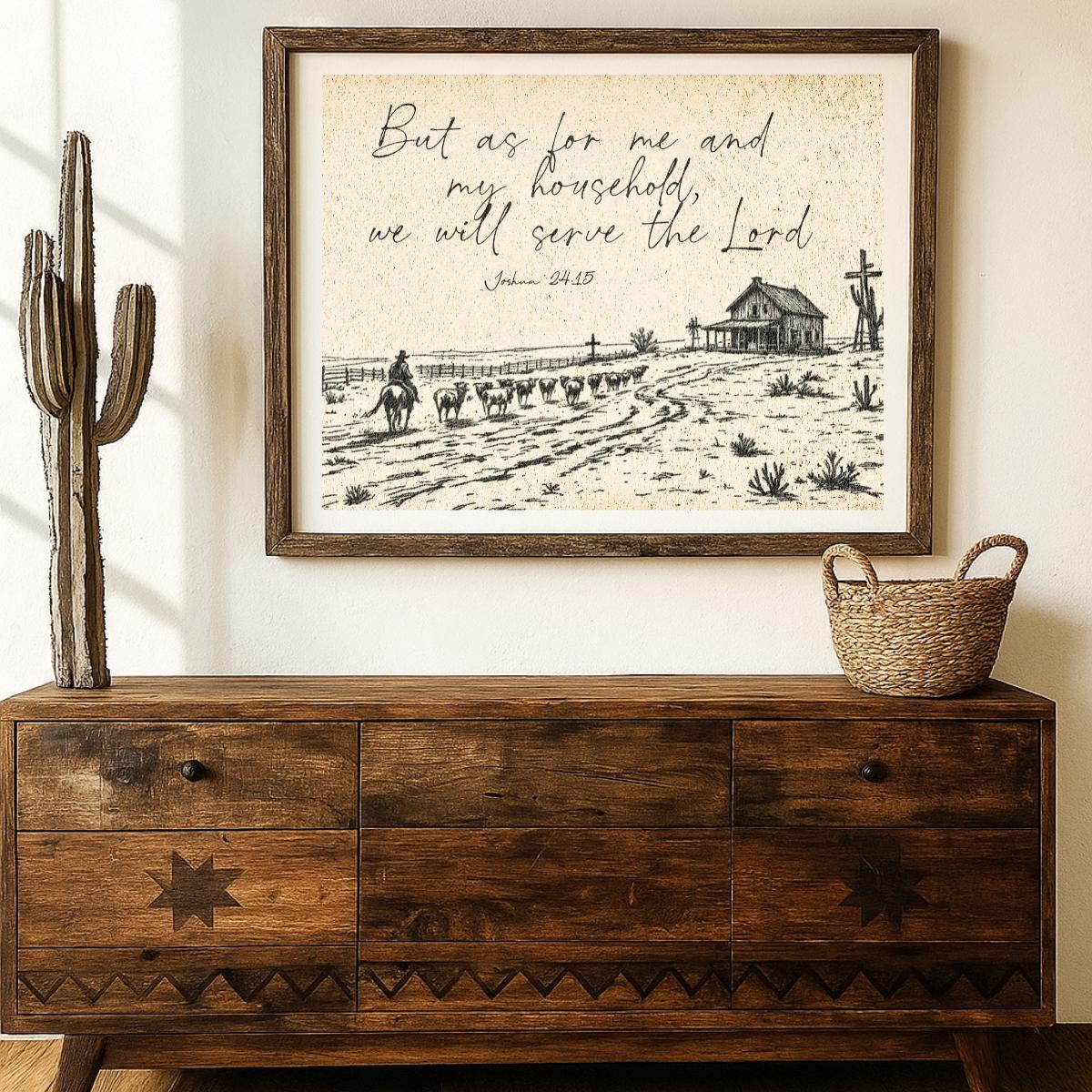 Joshua 24 Christian Rustic Modern Art, Scripture Western Illustration ...