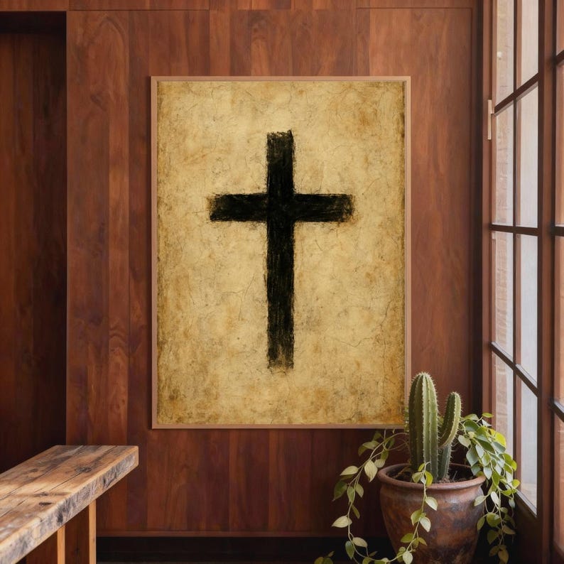 Rustic Cross Wall Art Print, Religious Decor, Vintage Faith Poster ...