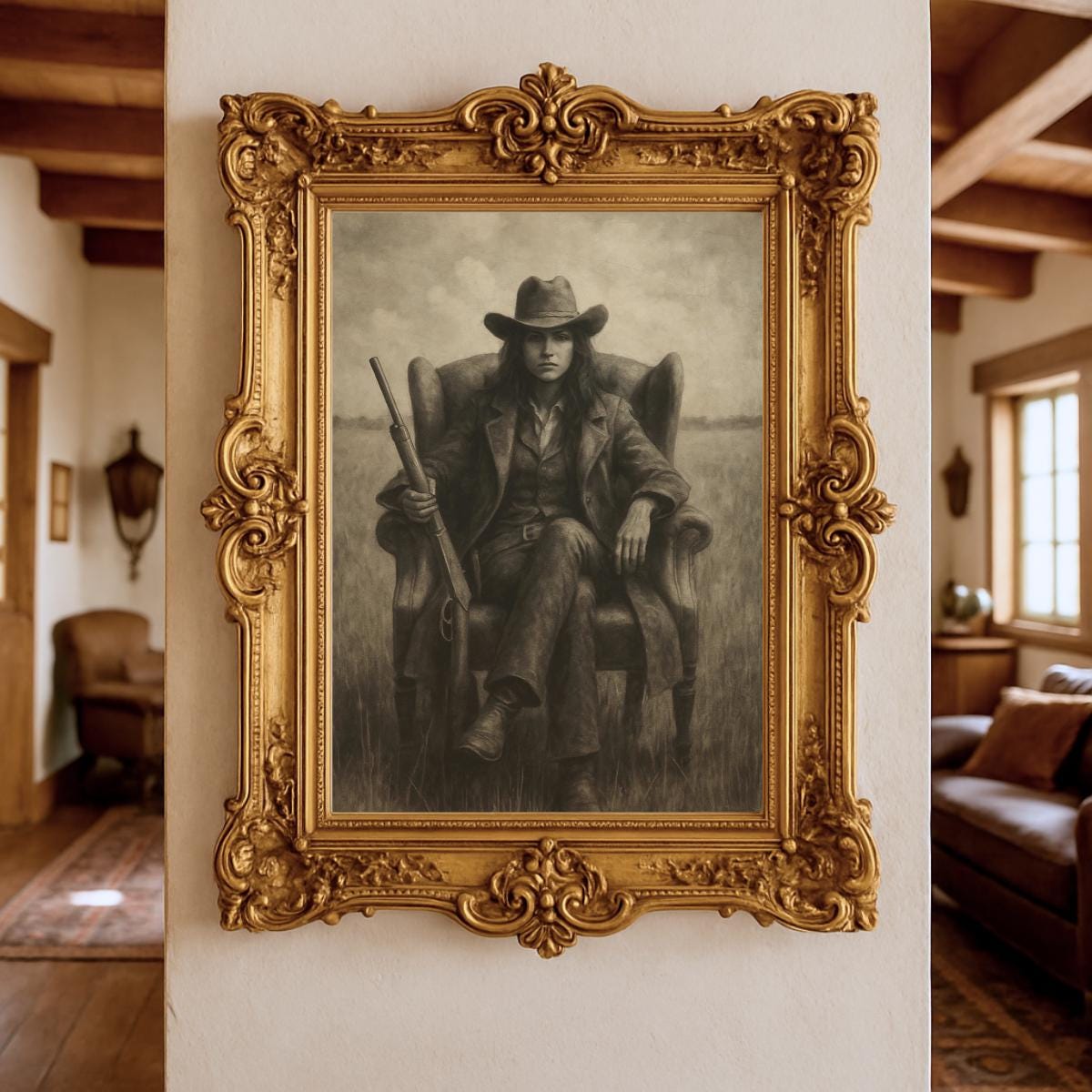 Western Outlaw Cowgirl Wall Art Large Print, Vintage Wild West Sepia ...
