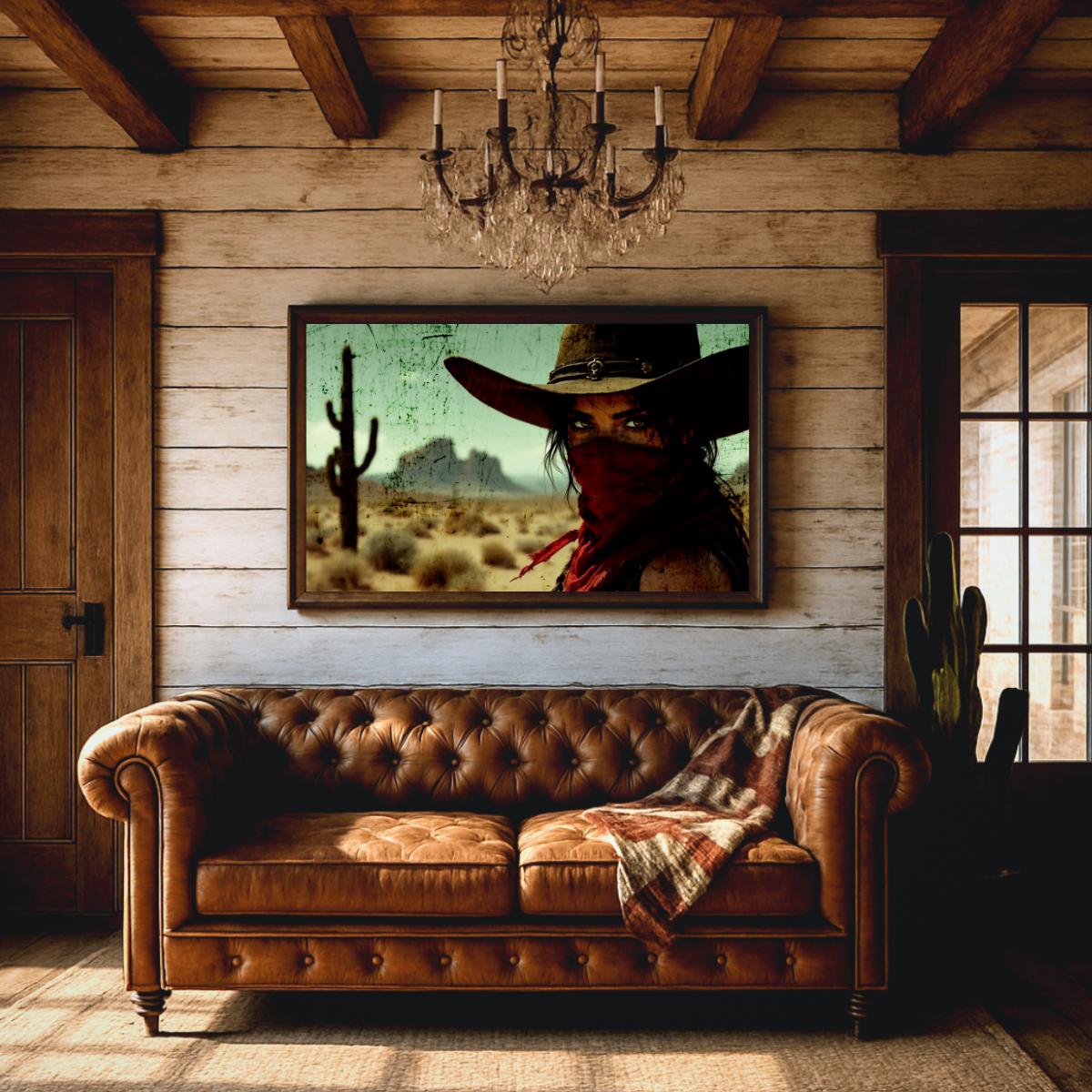 Outlaw Cowgirl Wall Art Print, Vintage Western Woman Portrait, Moody ...