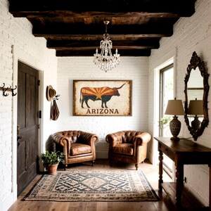 Arizona Flag Wall Art, Longhorn Print, Western Decor, Rustic Home Decor ...