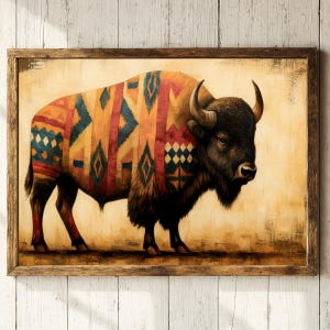Bison Wall Art Geometric Colorful | Buffalo Southwestern Decor | Native ...