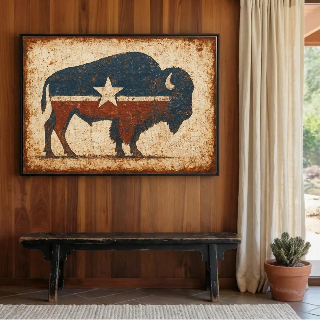Wyoming Bison Flag, Wyoming Patriotic Wall Art, Rustic Western Buffalo ...