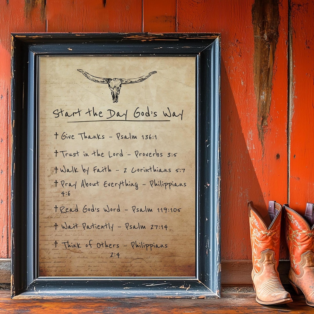 Christian Morning Routine Checklist Poster, Western Scripture Print ...