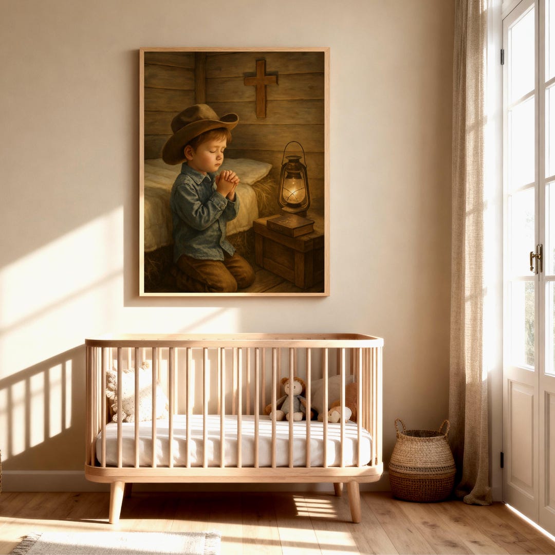 Christian Boy Nursery Print, Cowboy Prayer Wall Art, Religious Kids ...